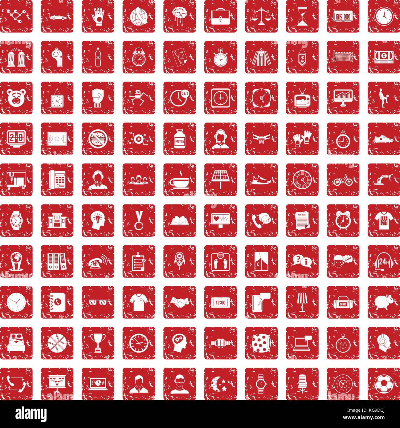 100 clock icons set grunge red Stock Vector Image & Art - Alamy
