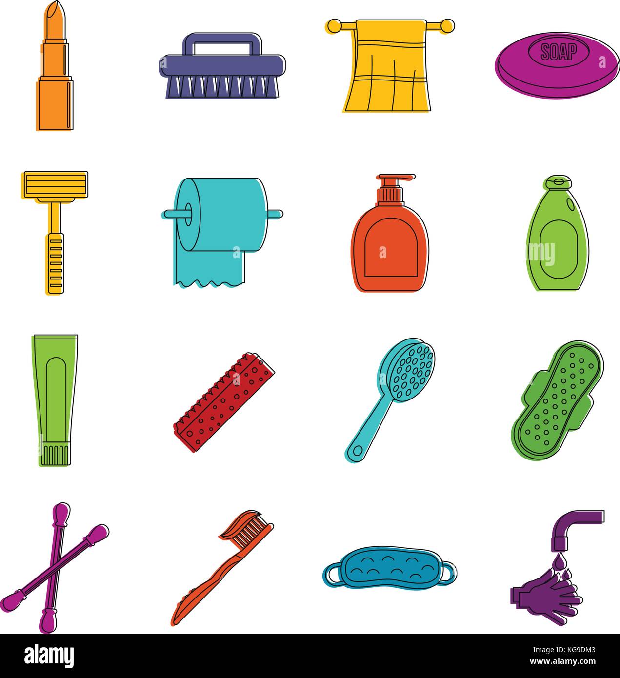 Hygiene tools icons doodle set Stock Vector Image & Art - Alamy