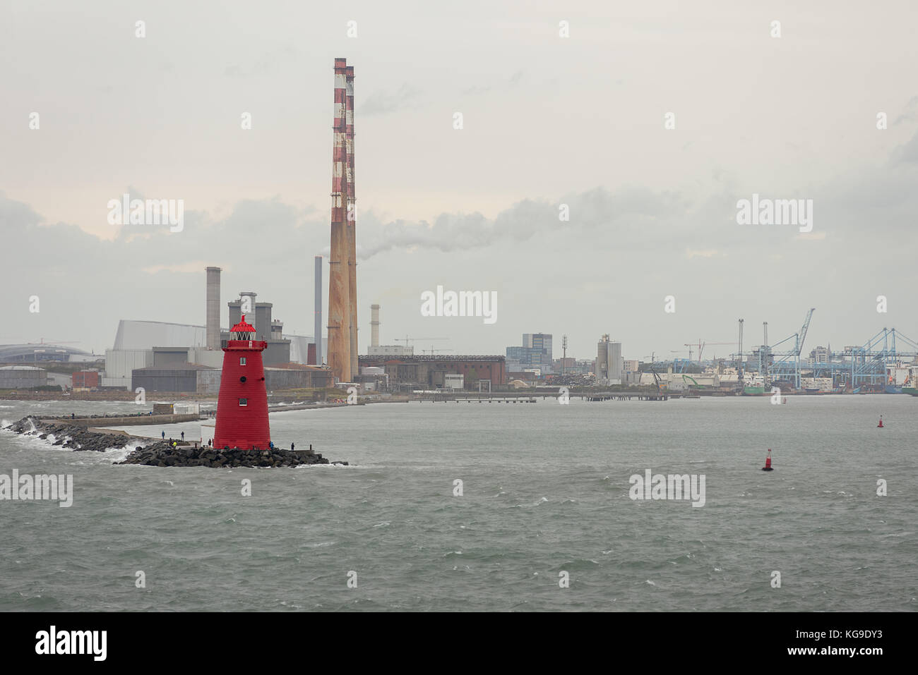 Approaching the red Poolbeg Lighthouse on the way in to Dublin port ...