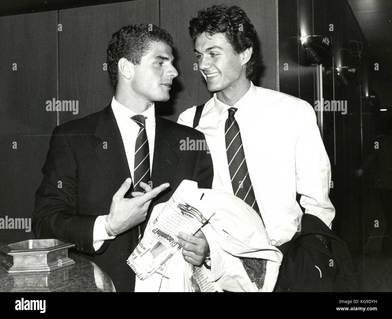 Football players Massimo Brambati and Paolo Maldini of the Italian ...