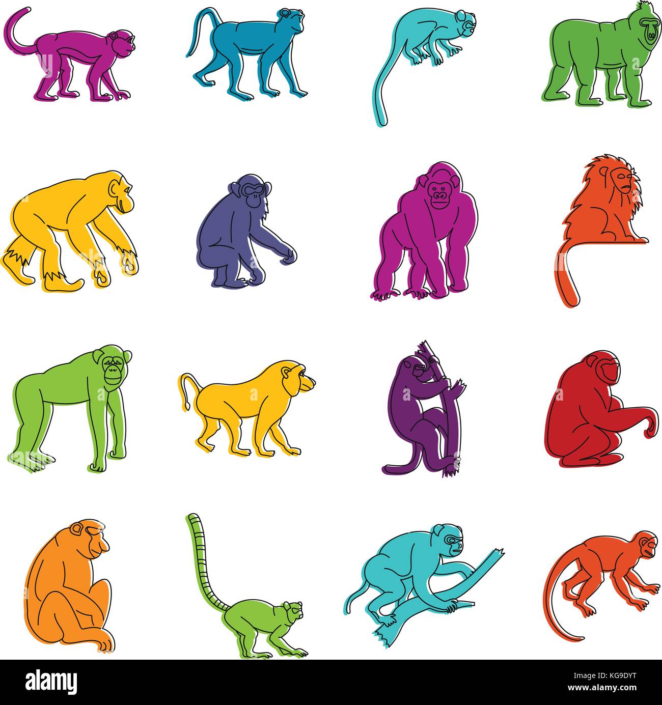 Monkey types icons doodle set Stock Vector Image & Art - Alamy