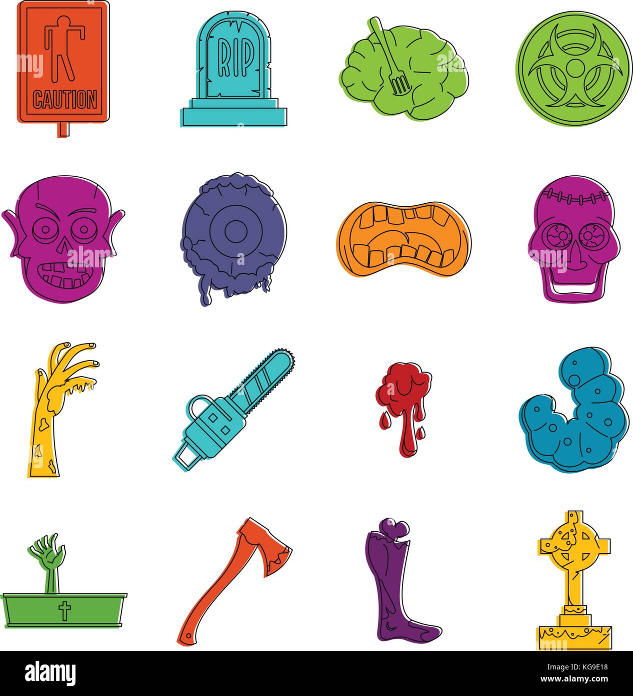 Zombie icons doodle set Stock Vector Image & Art - Alamy