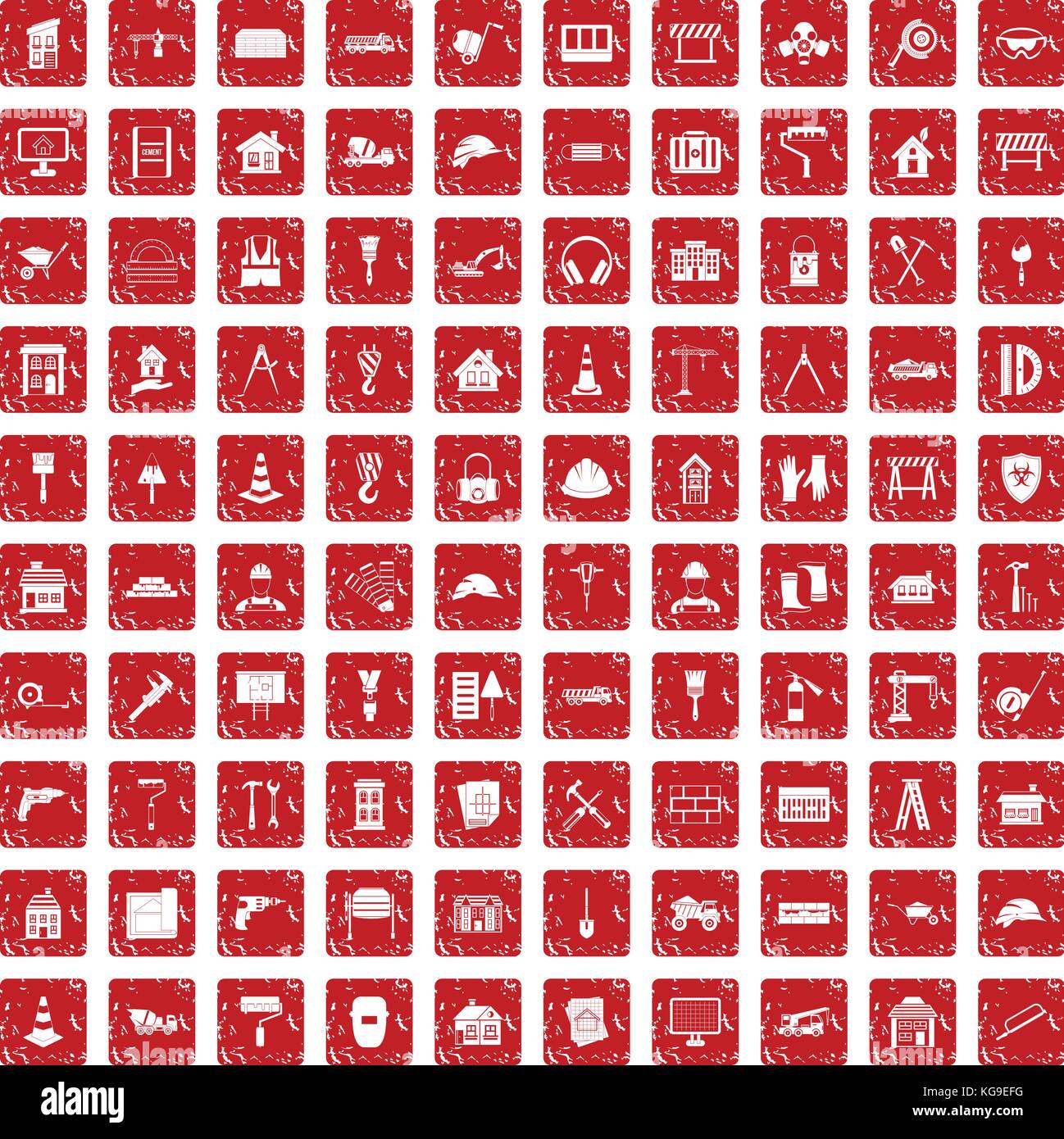 100 construction icons set grunge red Stock Vector Image & Art - Alamy