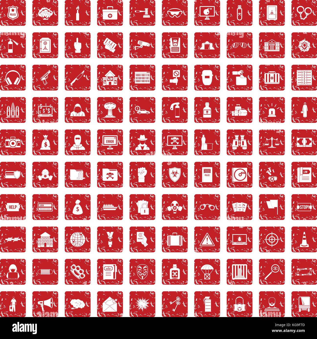 100 crime icons set grunge red Stock Vector Image & Art - Alamy