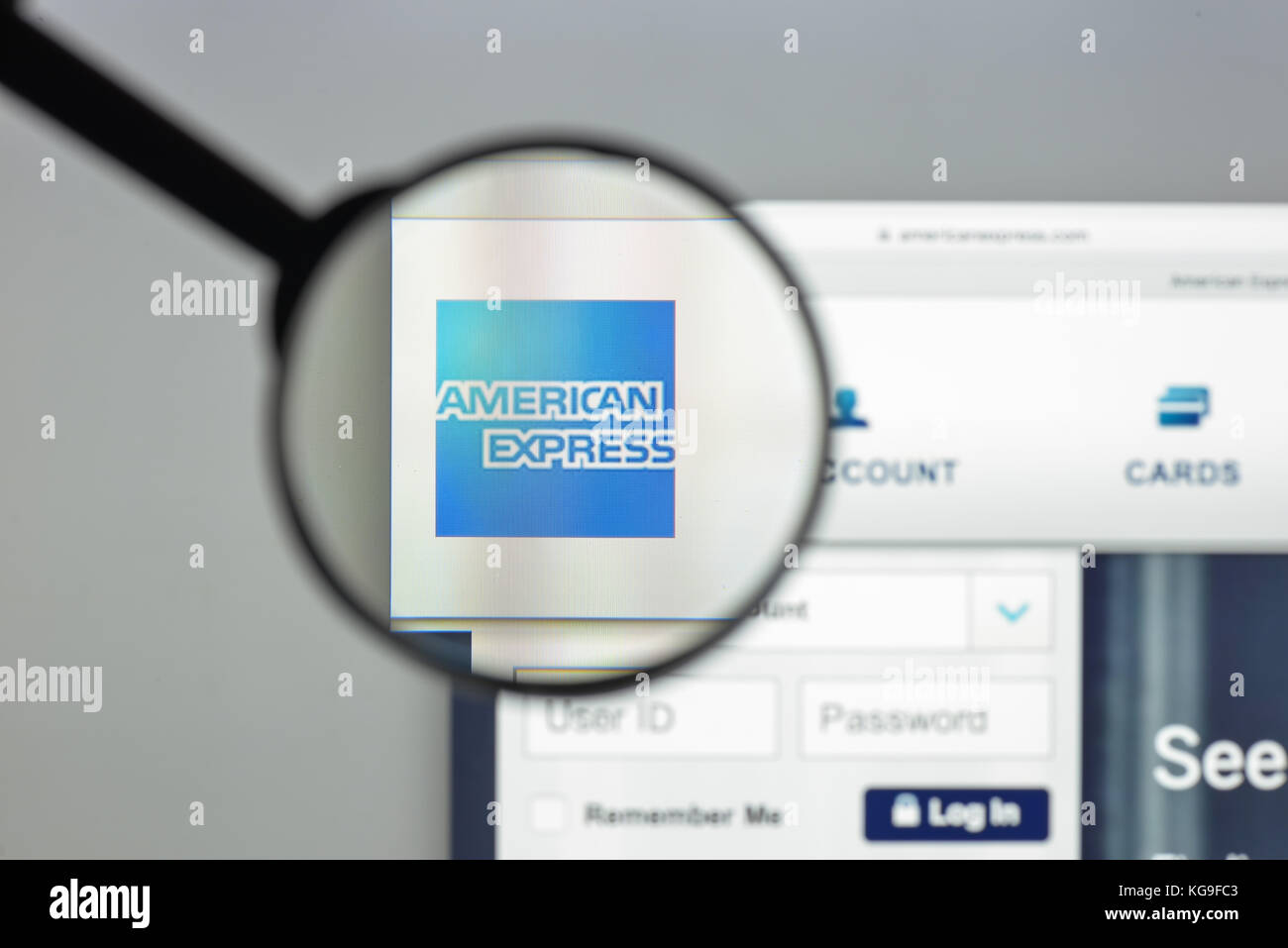 Milan, Italy - August 10, 2017: American express bank website homepage ...