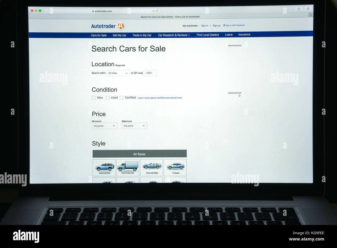 Milan, Italy - August 10, 2017: Autotrader website homepage. It an ...