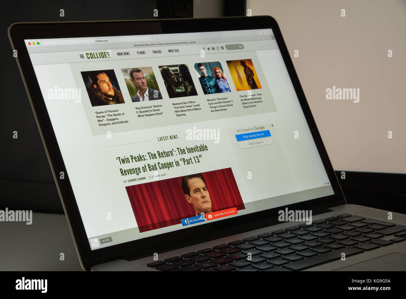 Milan, Italy - August 10, 2017: Collider website homepage. It is a film ...