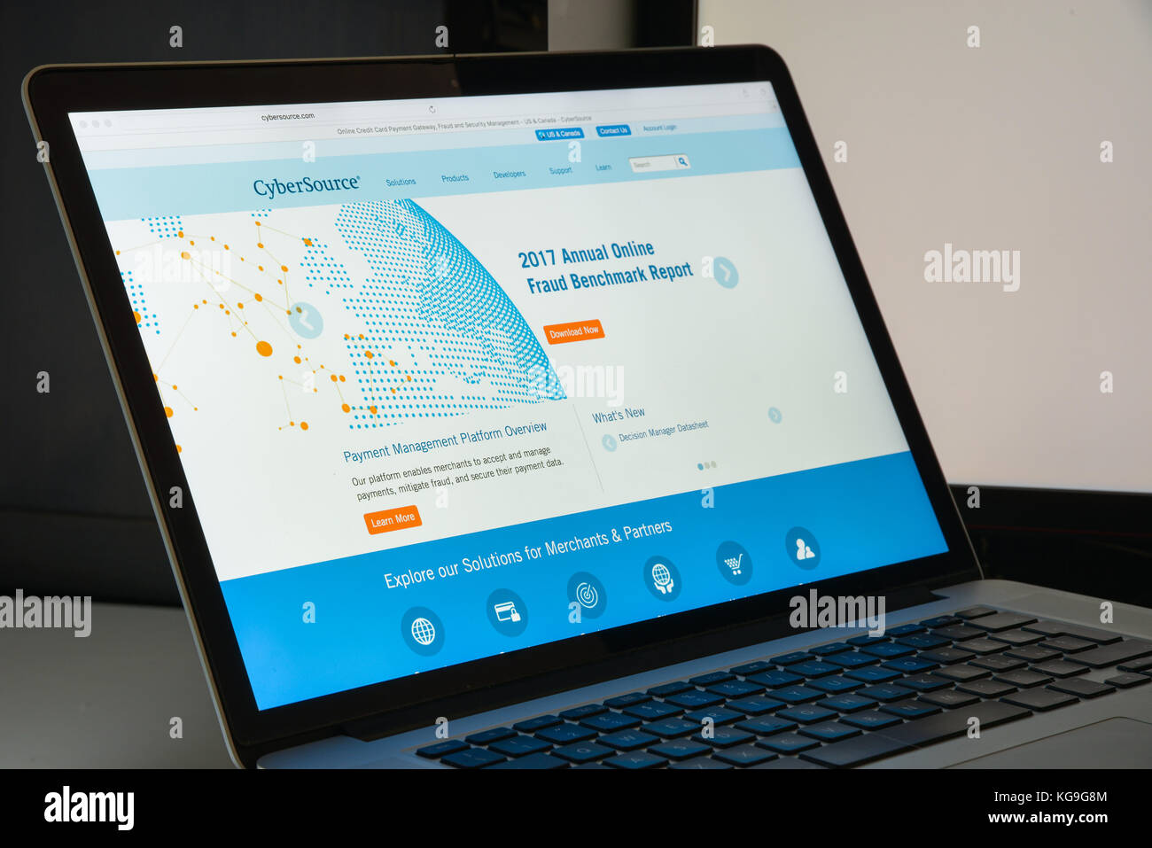 Milan, Italy - August 10, 2017: Cybersource website homepage. It is an ...