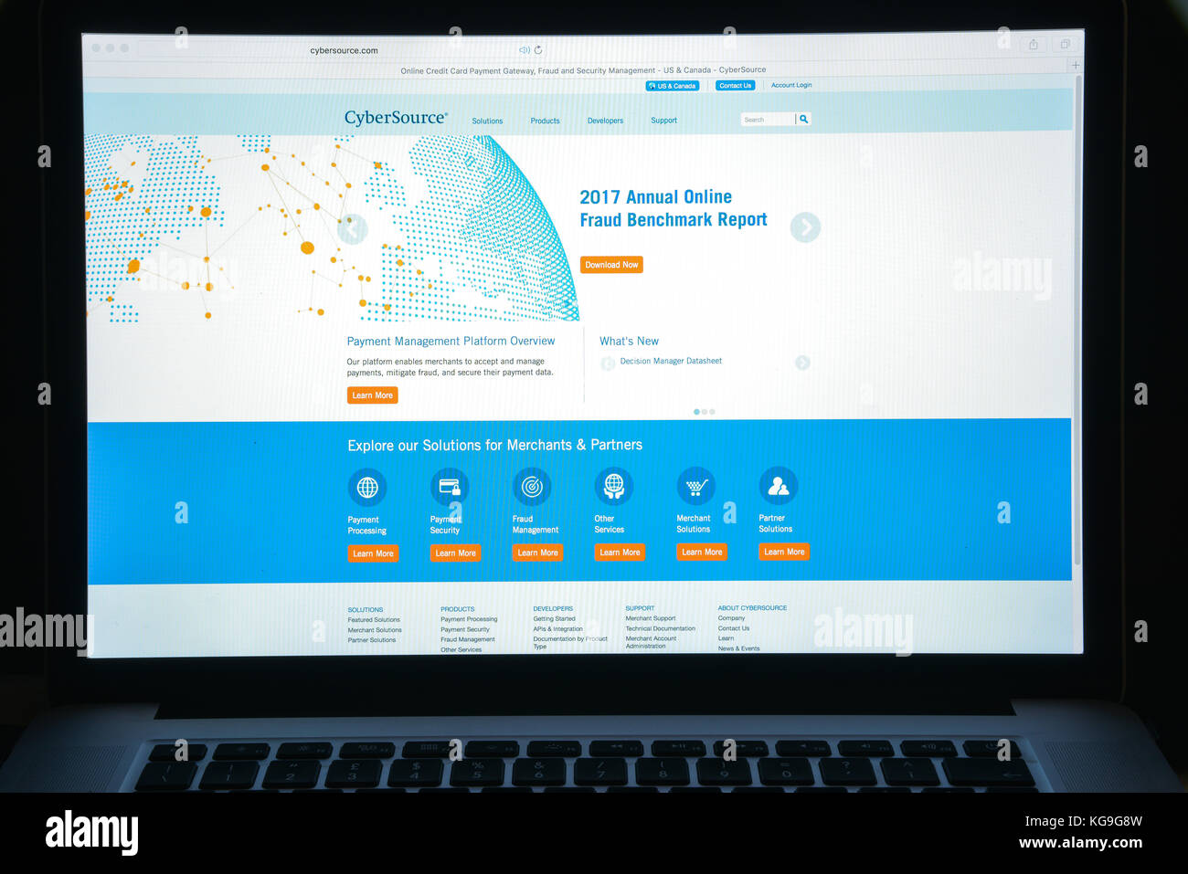 Milan, Italy - August 10, 2017: Cybersource website homepage. It is an ...