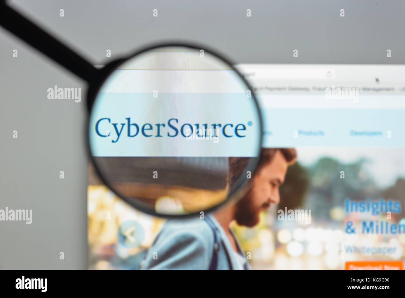 Milan, Italy - August 10, 2017: Cybersource website homepage. It is an ...