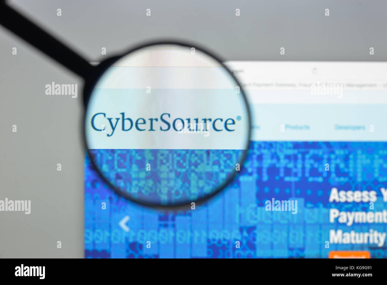 Milan, Italy - August 10, 2017: Cybersource website homepage. It is an ...