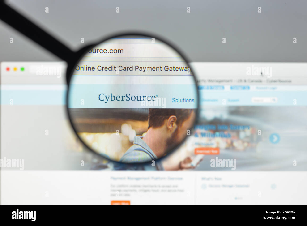 Milan, Italy - August 10, 2017: Cybersource website homepage. It is an ...