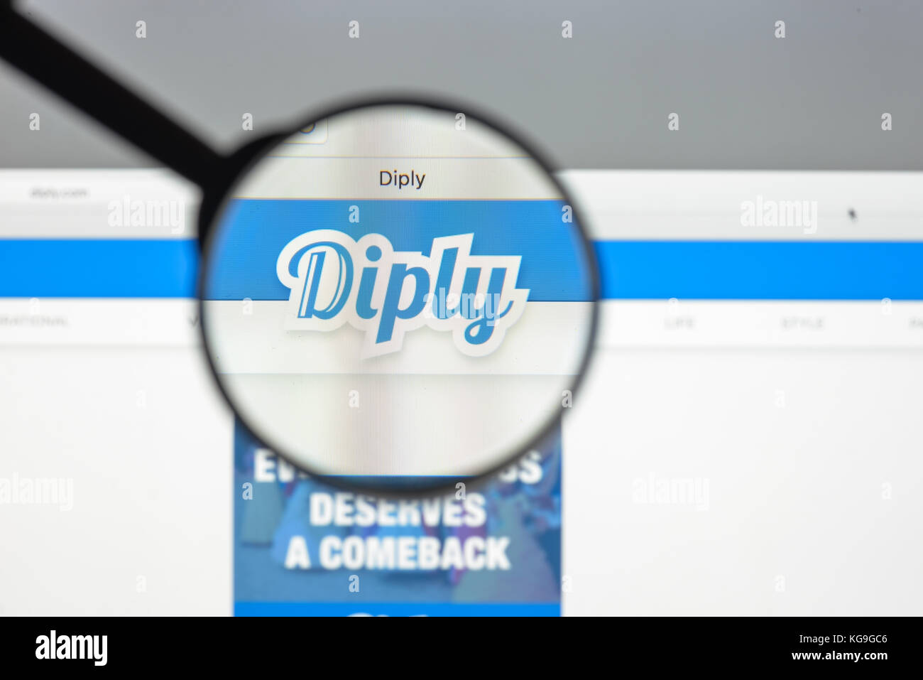 Milan, Italy - August 10, 2017: Diply website homepage. Diply logo ...