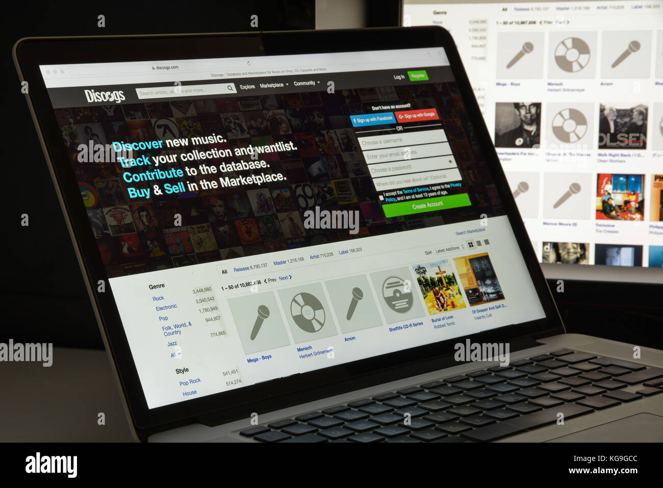 Milan, Italy - August 10, 2017: Discogs website homepage. It is short ...