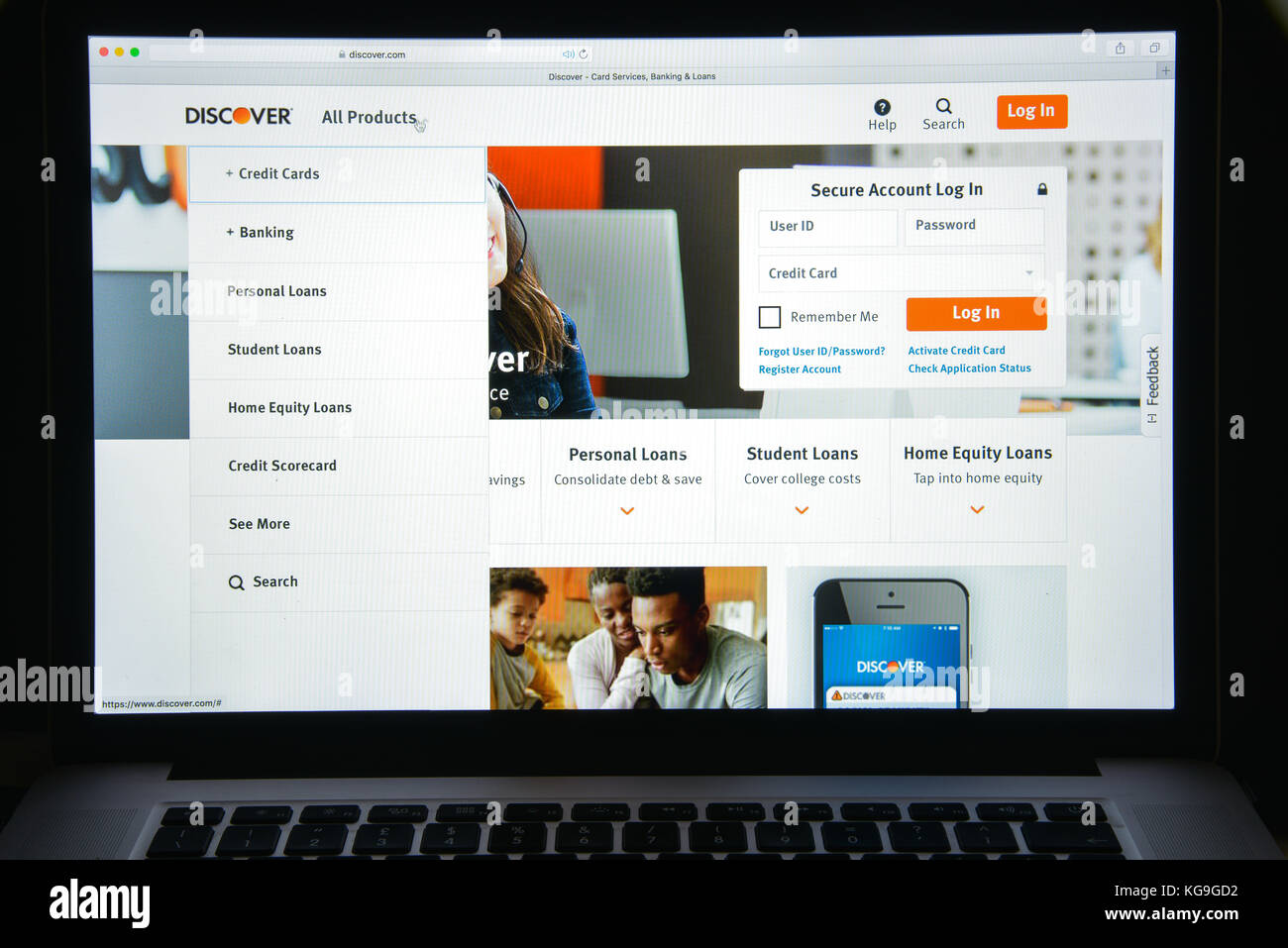 Milan, Italy - August 10, 2017: Discover bank website homepage Stock ...