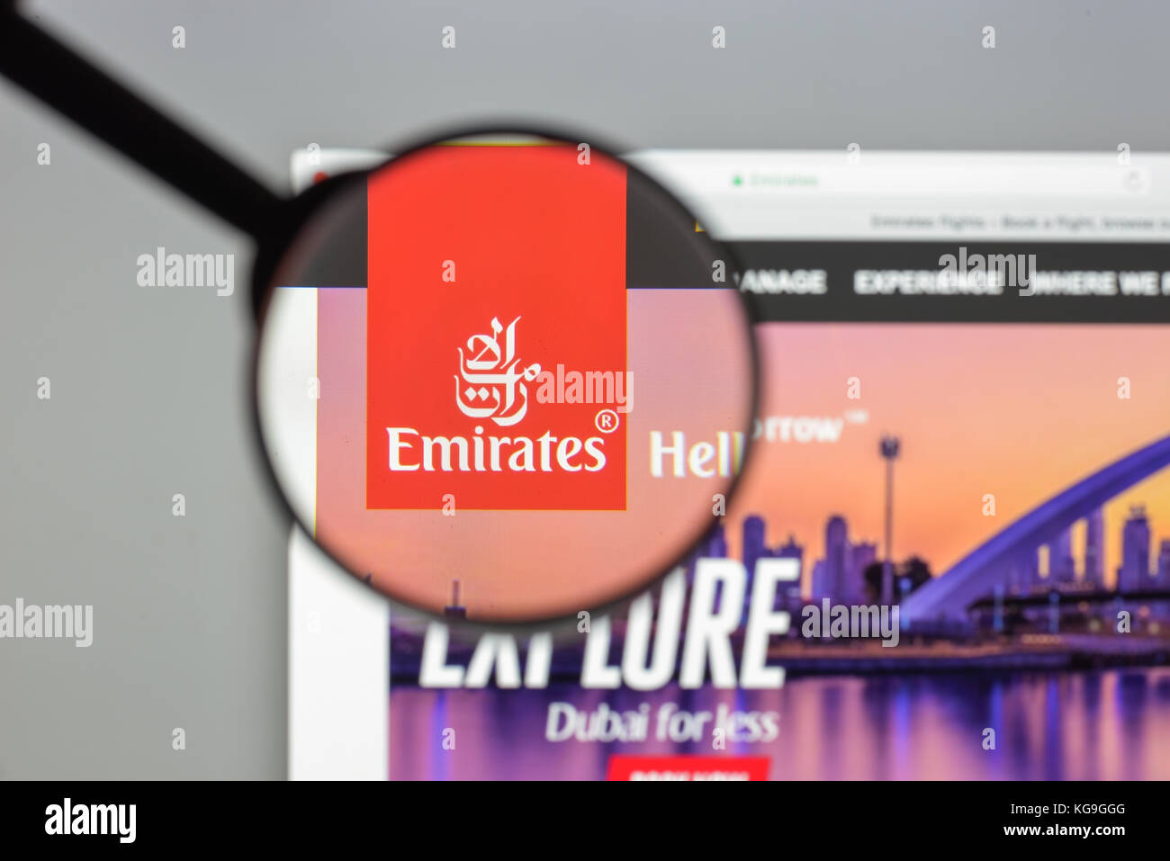 Milan, Italy - August 10, 2017: Emirates flights website homepage. It ...