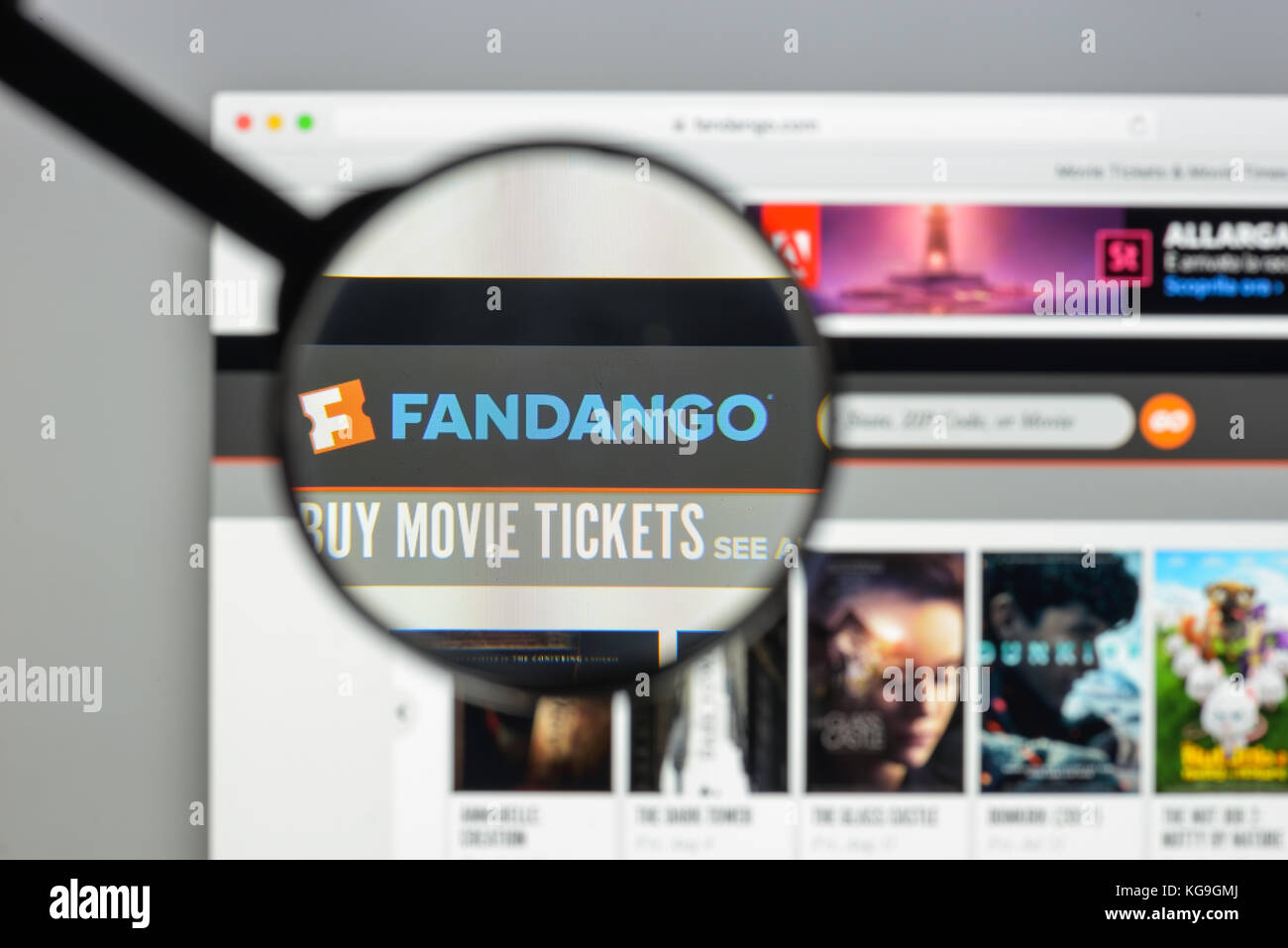 Milan, Italy - August 10, 2017: Fandango website homepage. It is an ...