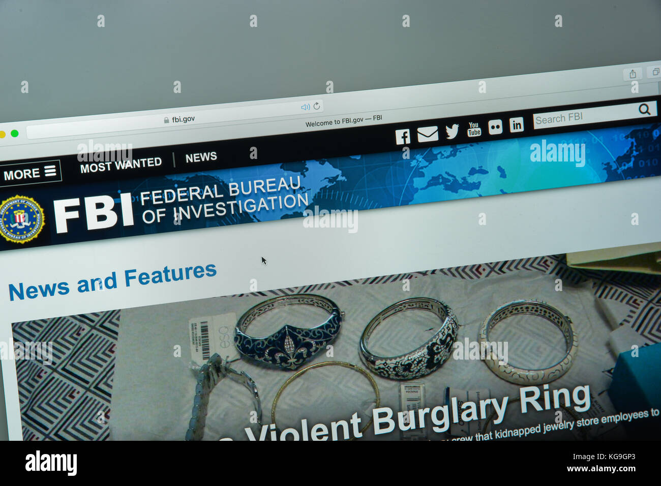 Milan, Italy - August 10, 2017: Fbi website homepage. It is the ...