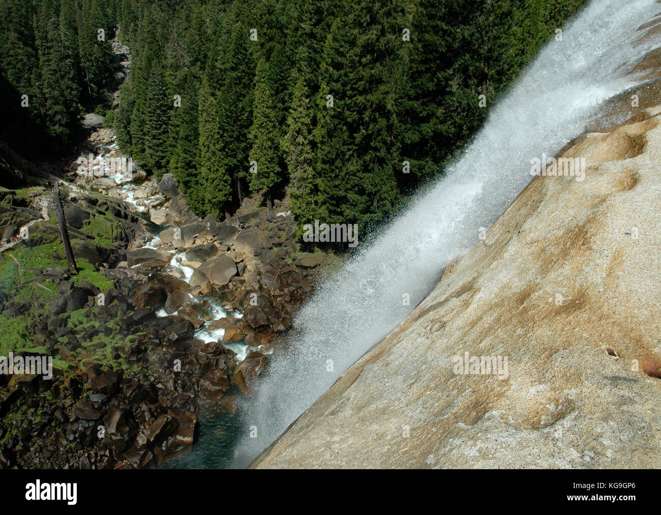 Waterfall Drops into River and Forest Below Stock Photo - Alamy