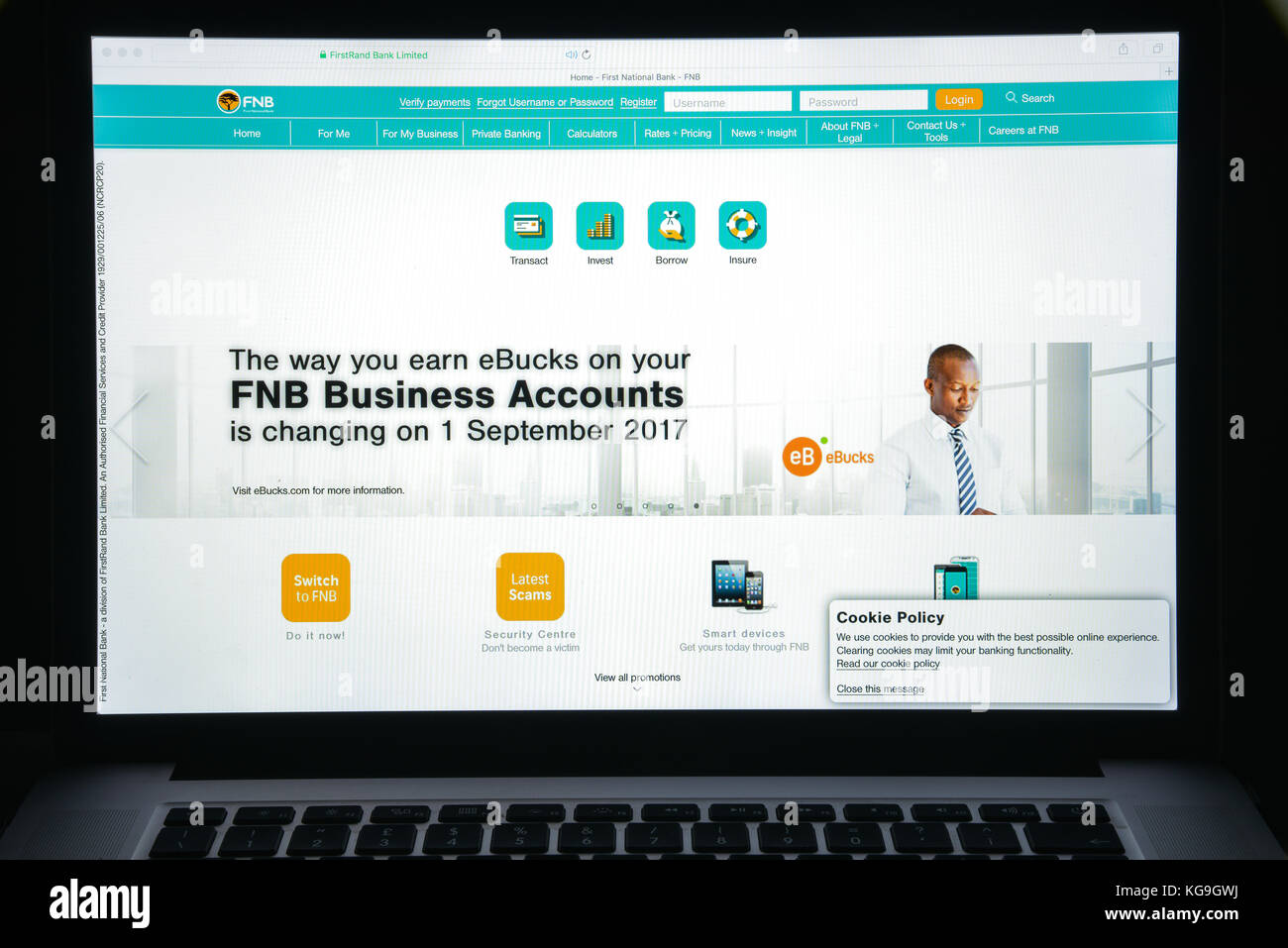 Milan, Italy - August 10, 2017: FNB bank website homepage. It is one of ...