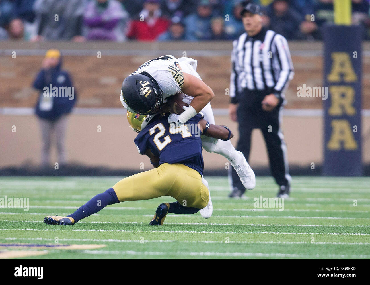 November 04, 2017: Notre Dame safety Nick Coleman (24) makes the tackle ...
