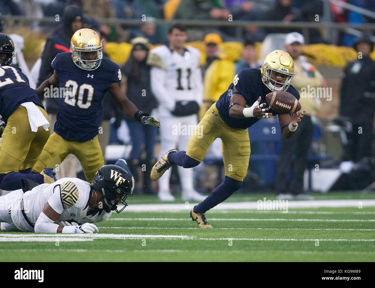 November 04, 2017: Notre Dame safety Nick Coleman (24) recovers the ...