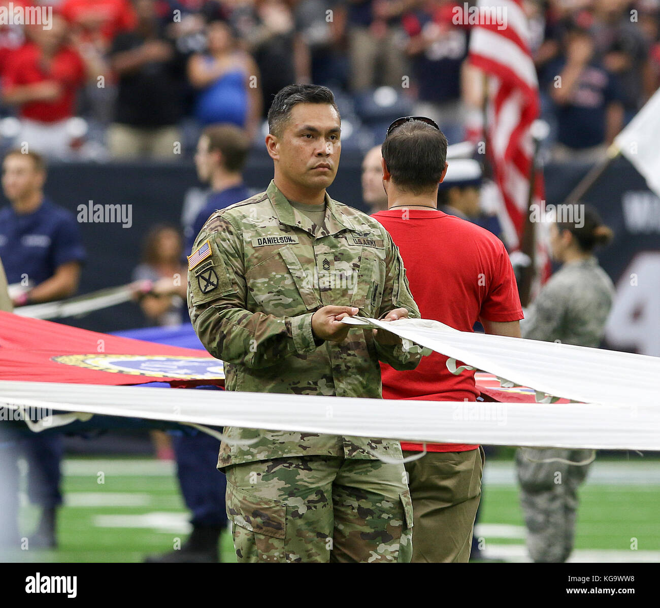Houston, TX, USA. 5th Nov, 2017. A military service member holds the ...