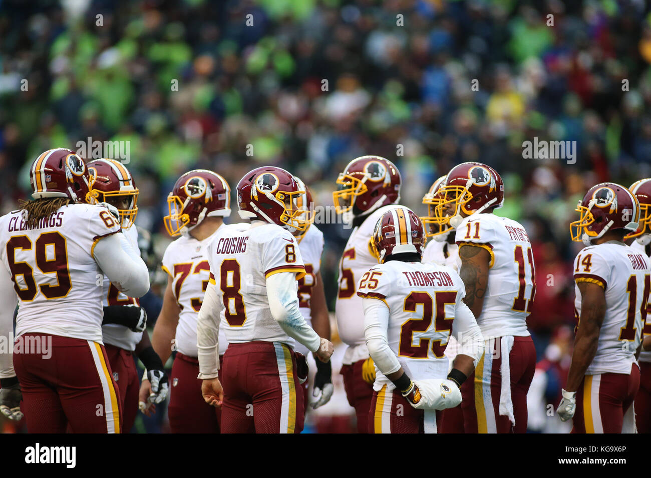 Washington, USA. 5th Nov, 2017. The Washington Redskins offense huddles ...