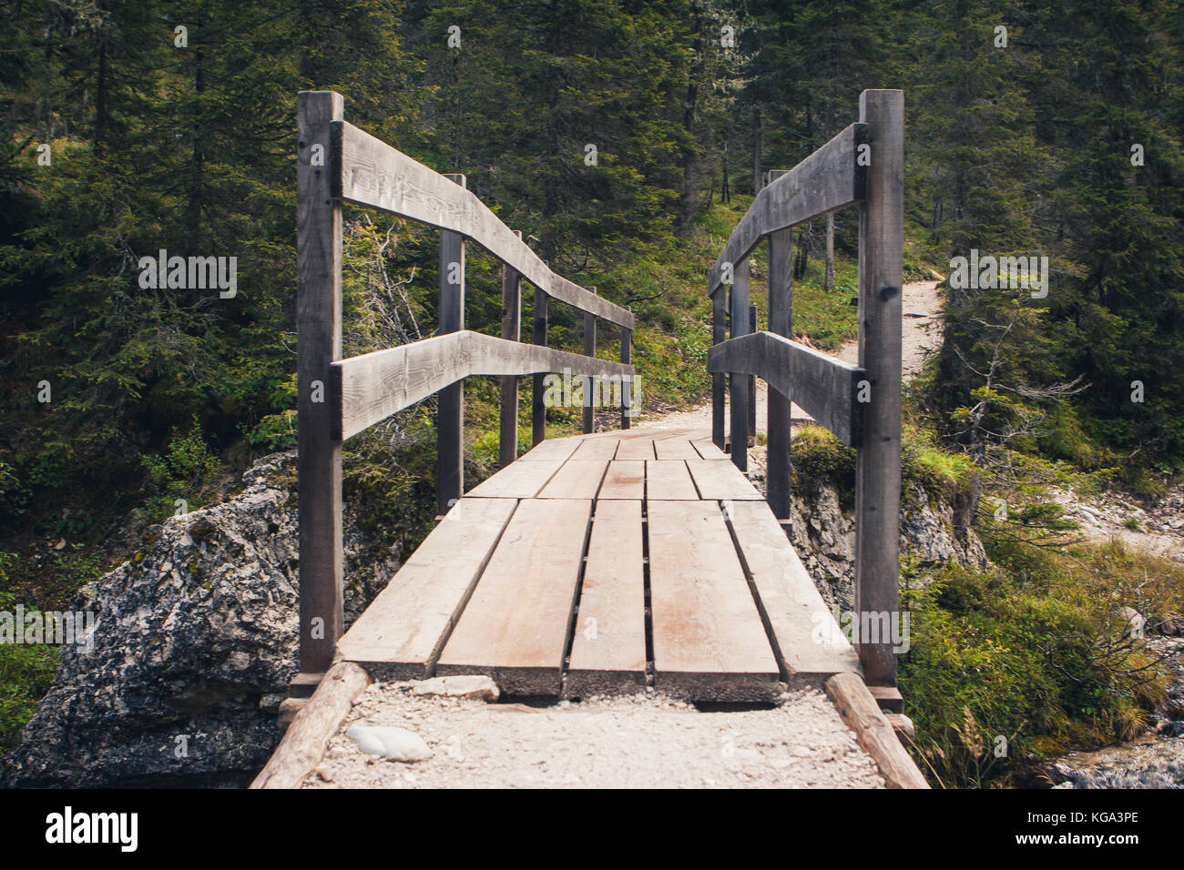 Wooden bridge in Cortina D'Ampezzo, Dolomites, Italy Stock Photo - Alamy