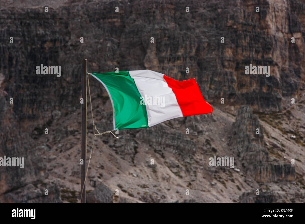 Italian flag in Cortina D'Ampezzo, Dolomites, Italy Stock Photo - Alamy