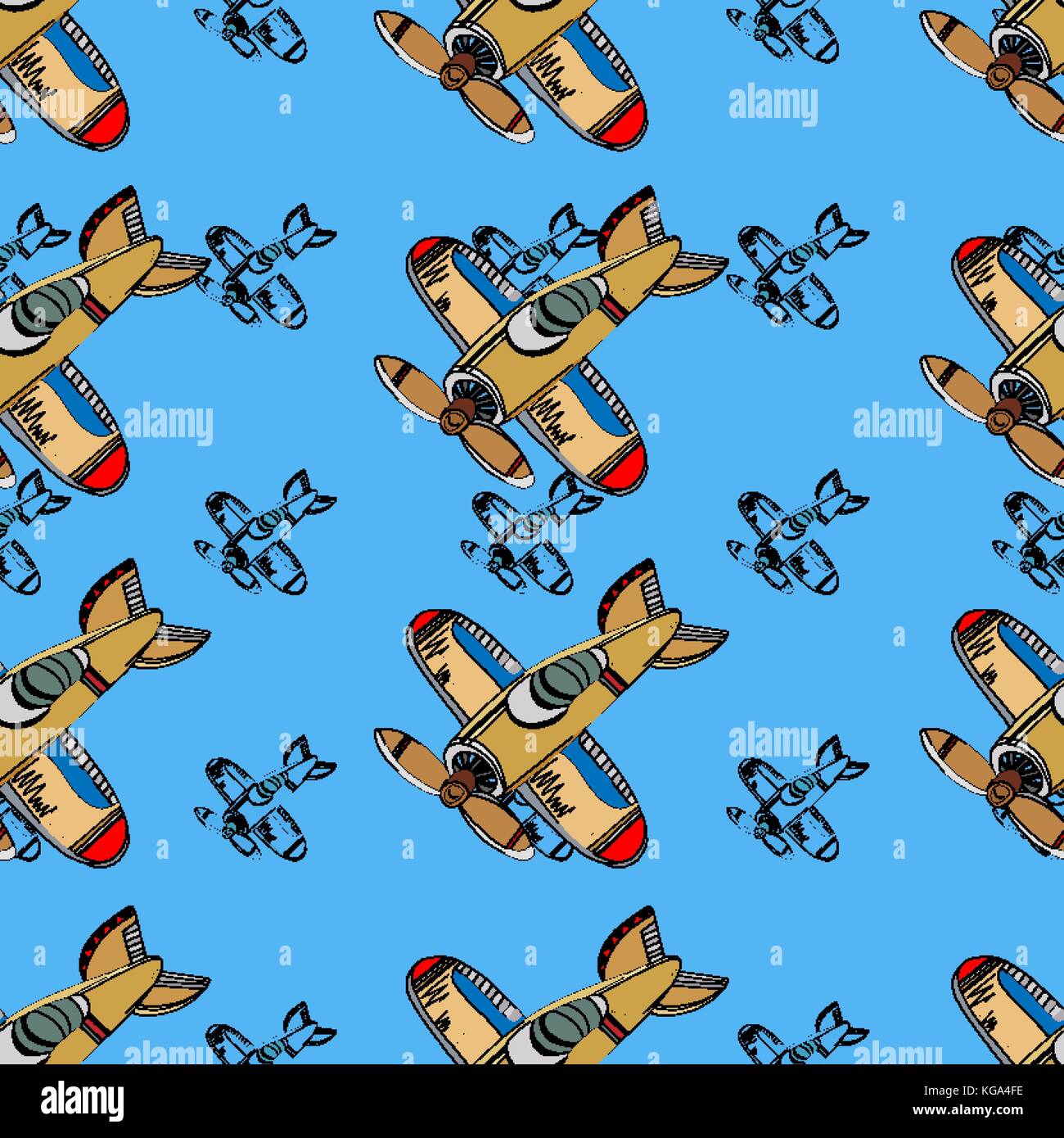 Airplanes pattern, seamless background. Vector illustration. Sketch ...