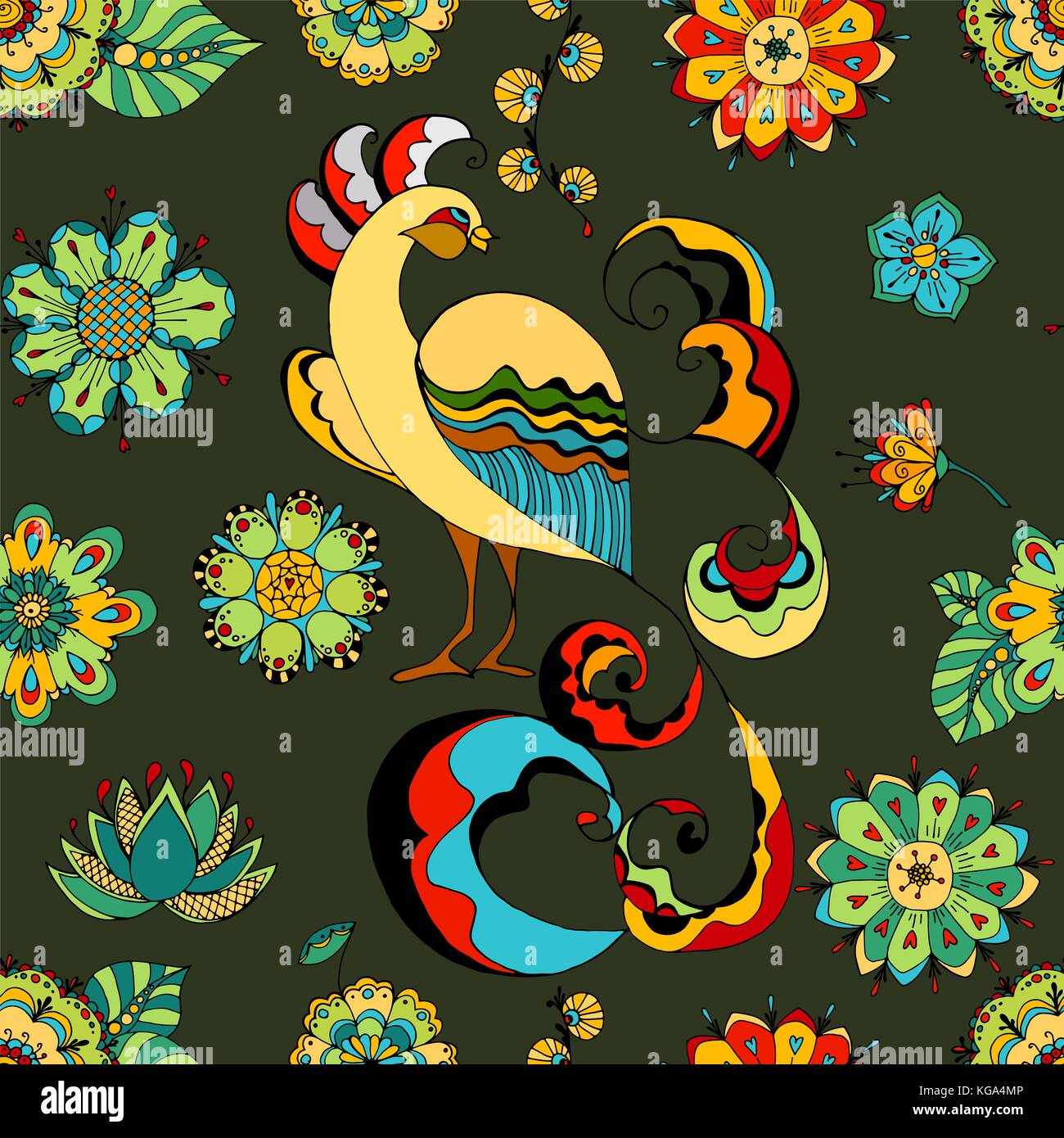 Seamless pattern of beautiful pink magic peacocks Stock Vector Image ...