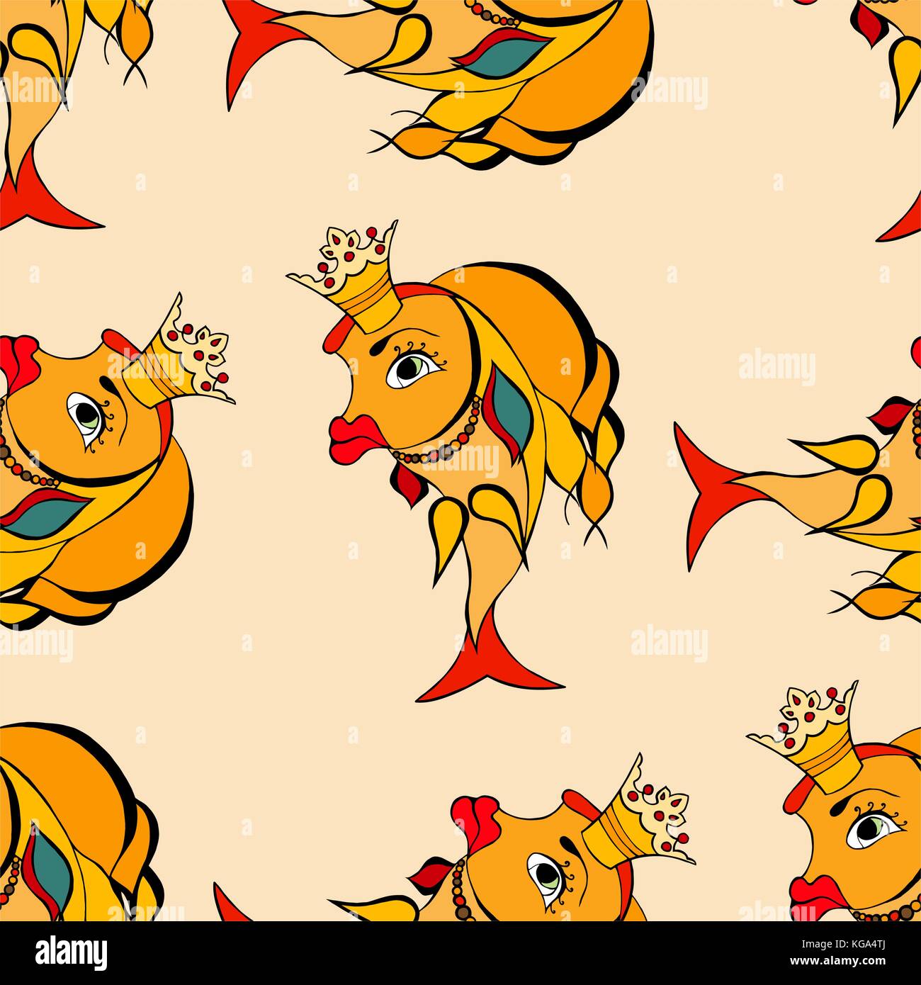 Seamless background of Goldfish with crown. Vector illustration Stock ...