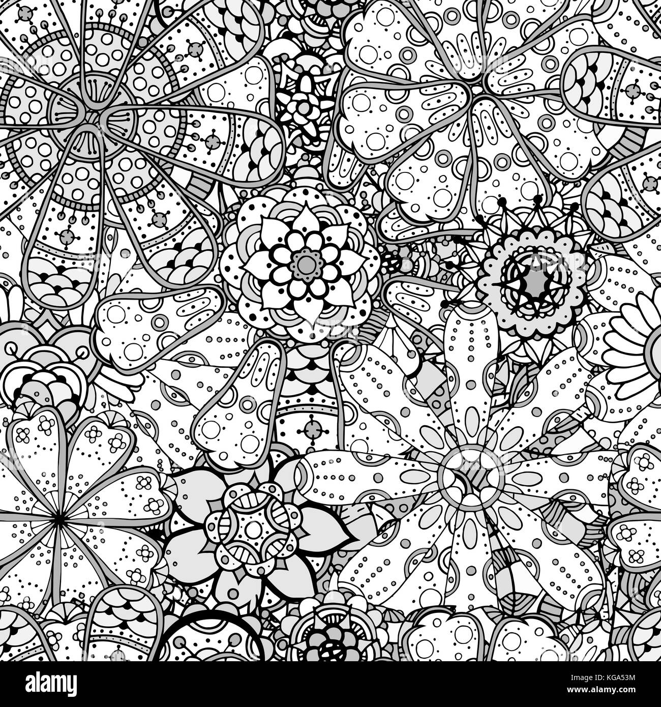 Seamless Contour Floral Pattern. Vector Illustration. Hand Drawn ...