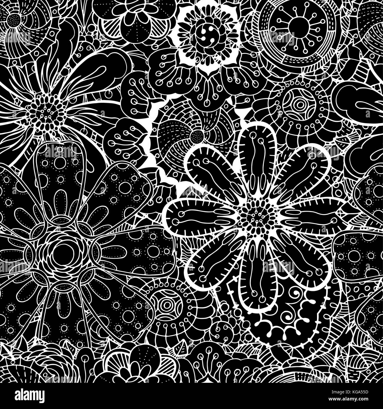 Seamless Contour Floral Pattern. Vector Illustration. Hand Drawn ...