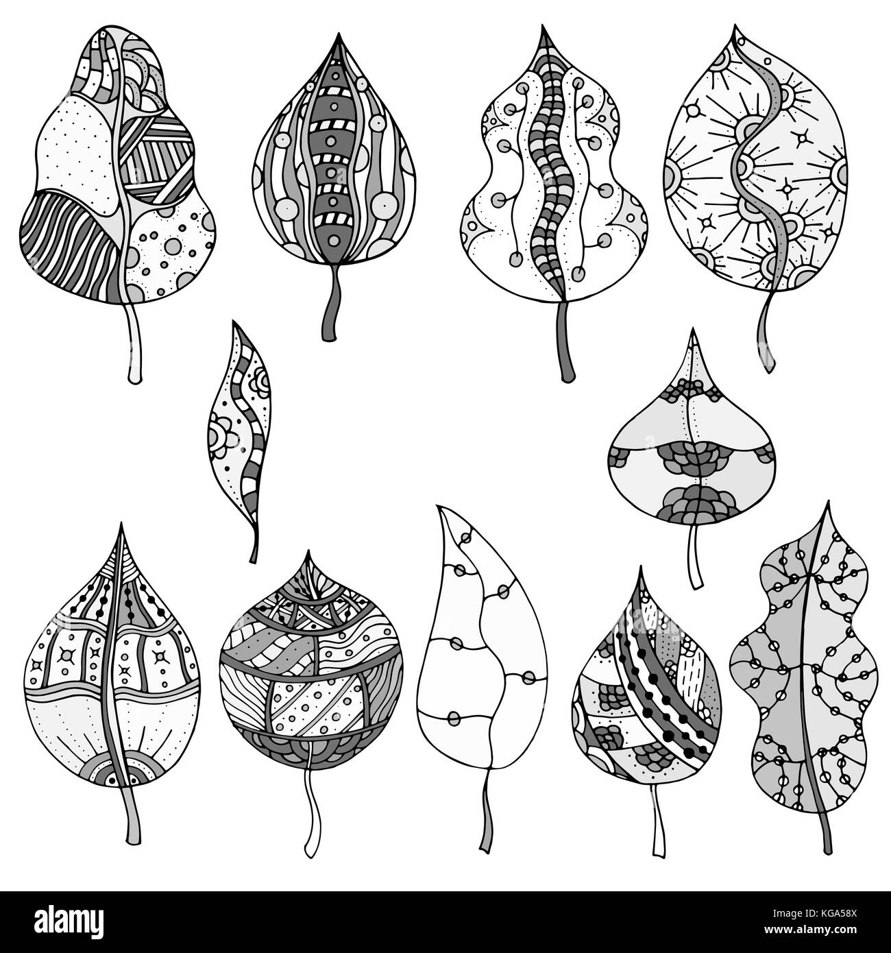 Hand drawn leafes doodle Vector Illustration. Isolated on white Stock ...