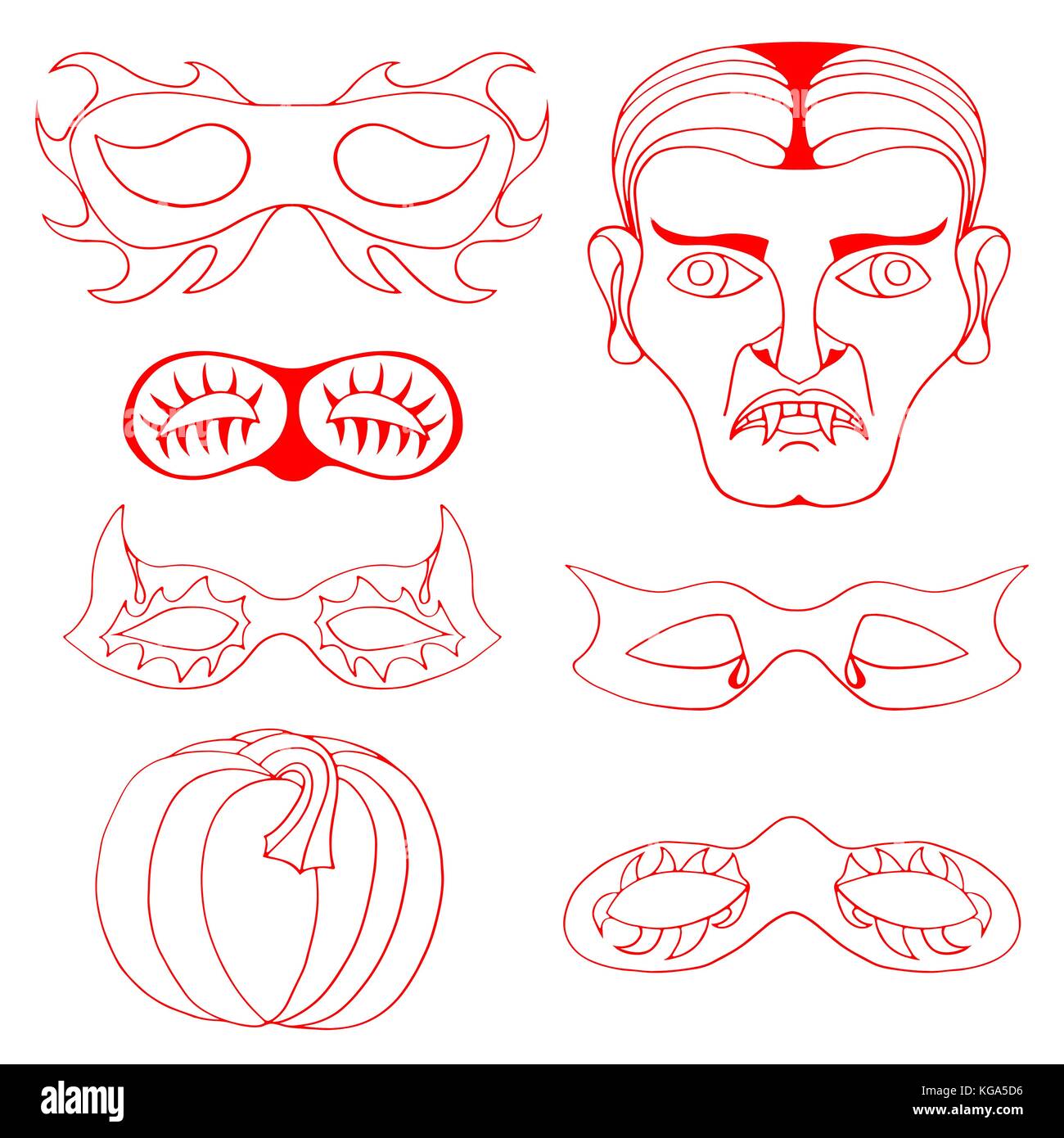 Set of Halloween red mask. Vector illustration. Isolated on white Stock ...