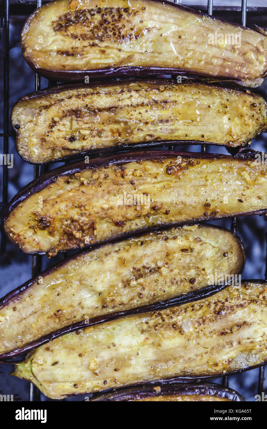 Assorted grilled vegetables.Chef cooking vegetables.top view close up ...