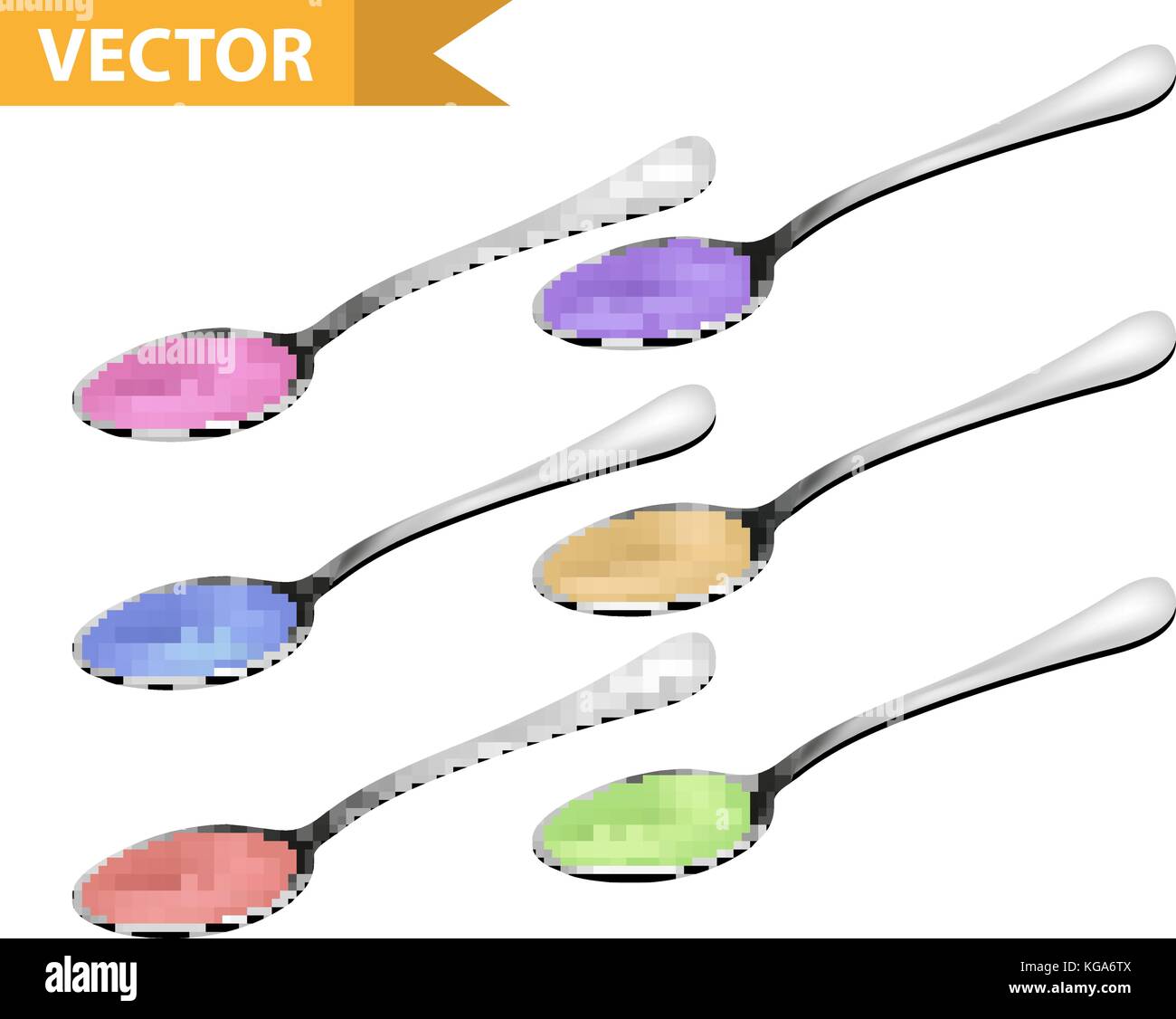 Realistic Metallic teaspoon with liquid, syrup set. 3d tablespoon ...