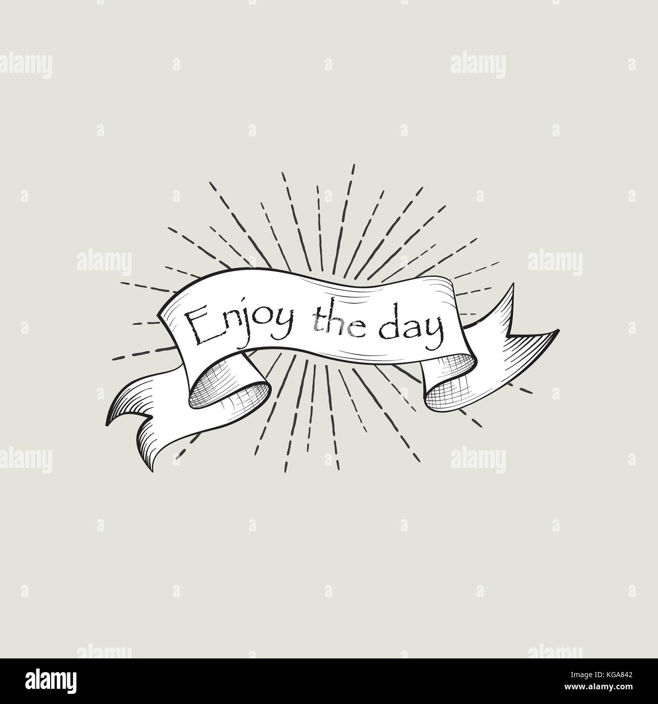 Enjoy the day sign. Vintage doodle banner. Waving ribbon engraving ...