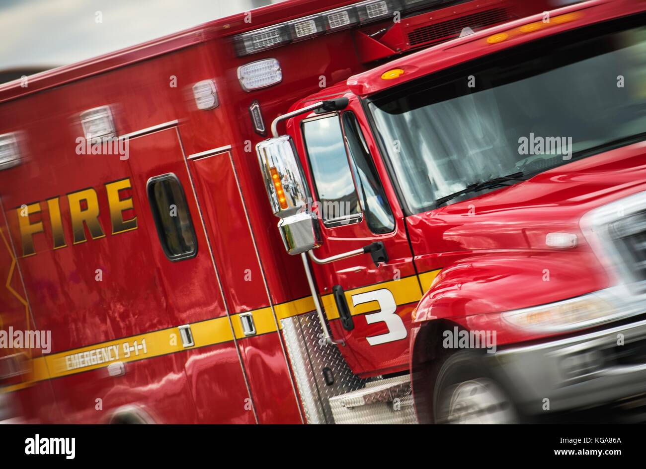 Rushing Fire Department Emergency Vehicle. Accident Rescue Call Stock ...