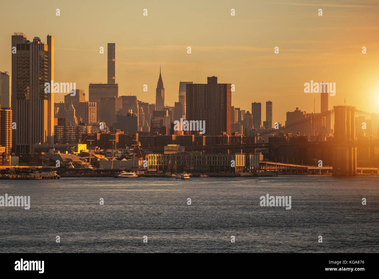 New York City Skyline Sunrise. Autumn Morning in the NYC Stock Photo ...