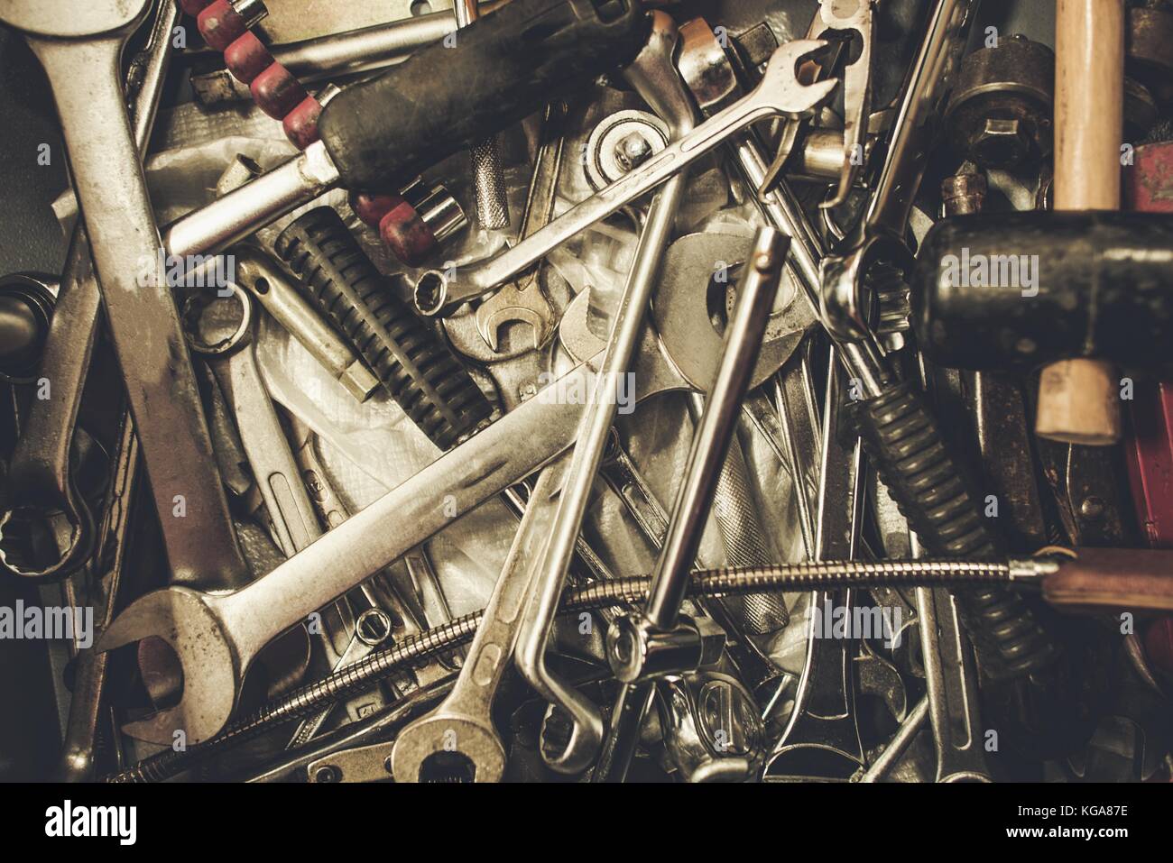 Pile of Old Metal Wrenches. Toolbox Tools Closeup Photo Stock Photo - Alamy