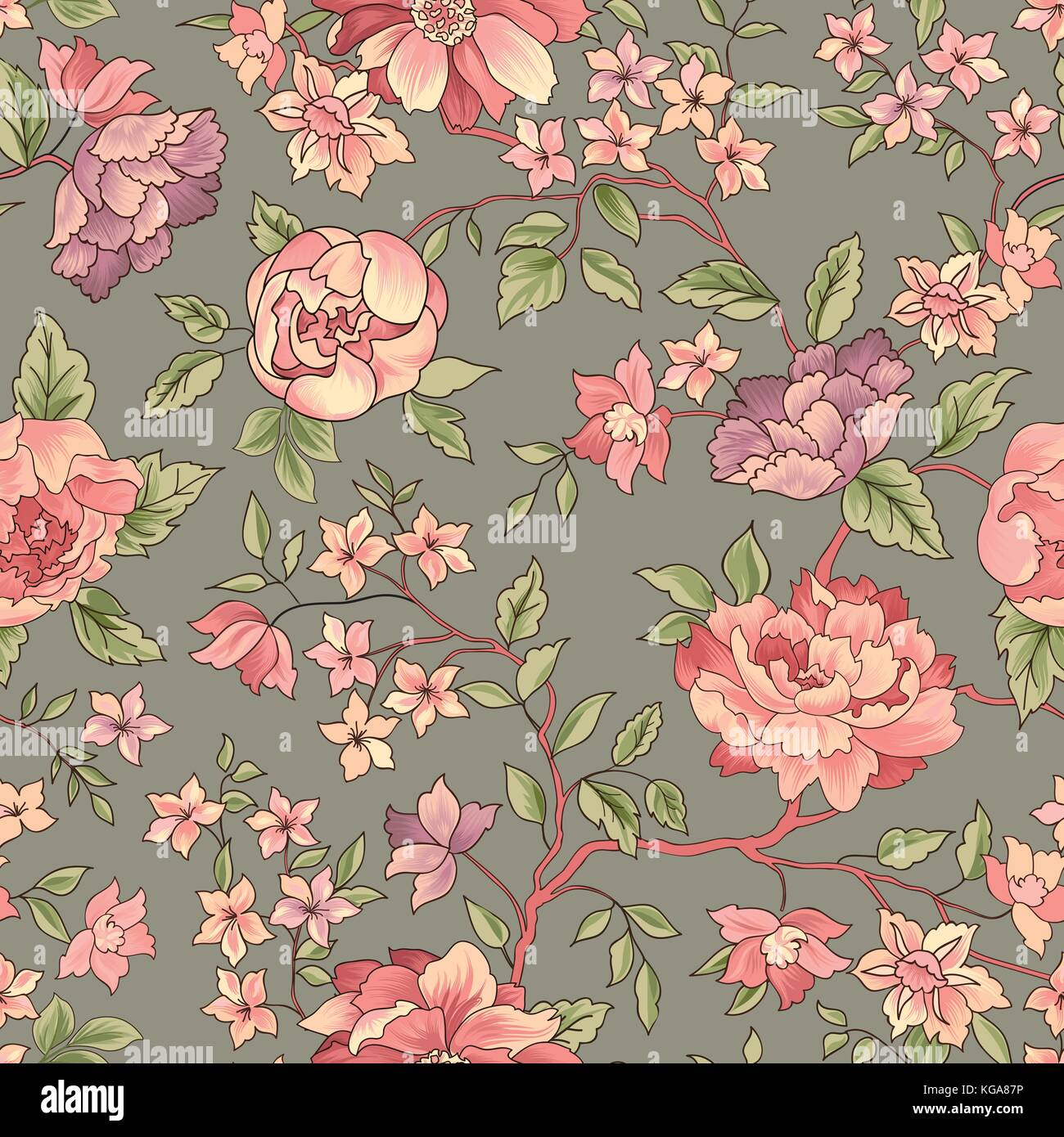 Flower seamless pattern. Floral garden background Stock Vector Image ...