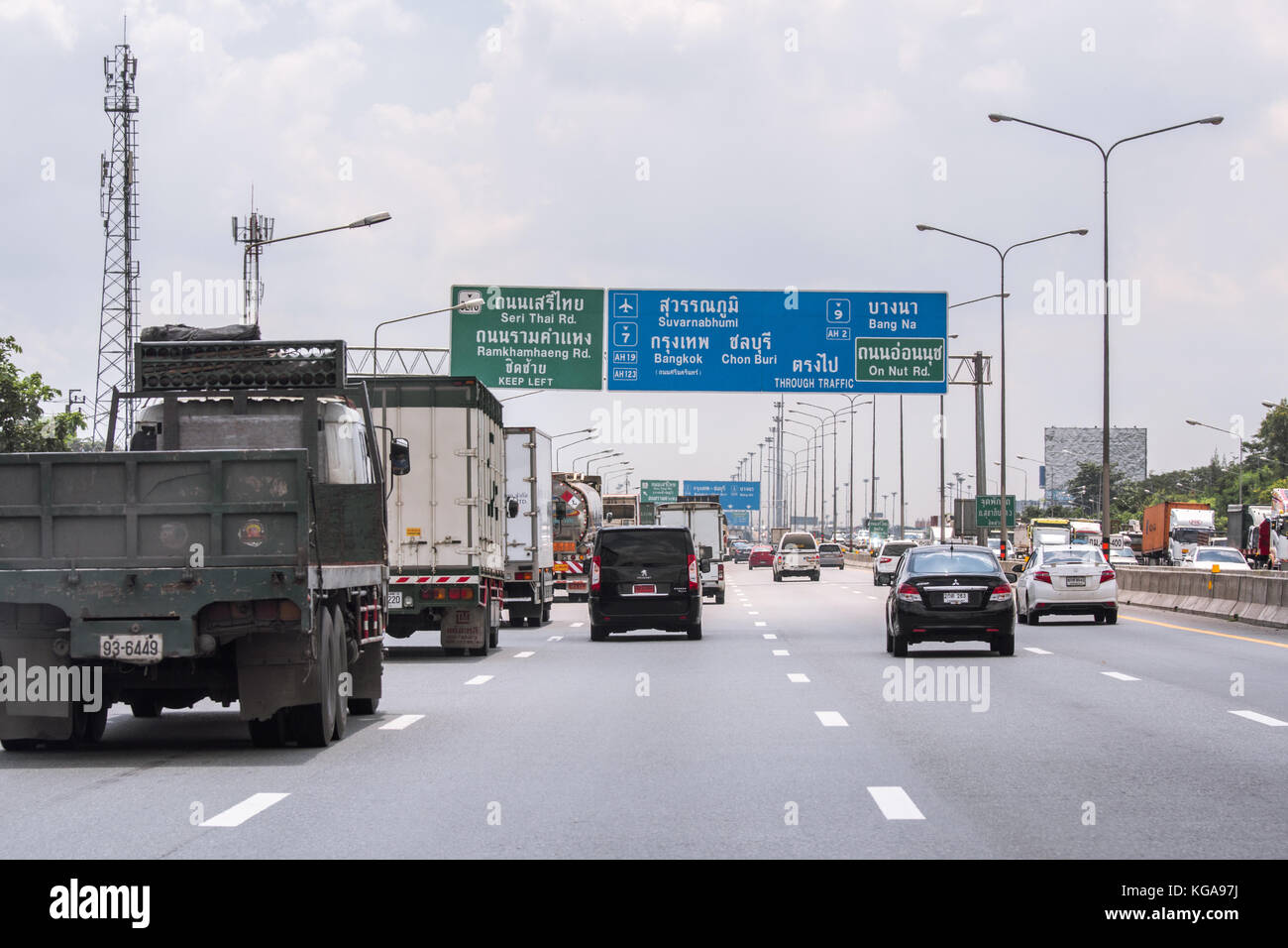 Bangkok, Thailand - 2017 October 12 - Traffic of motorway frome ...