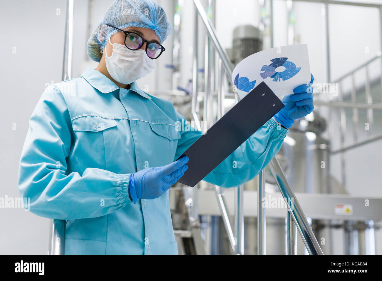 the operator checks the equipment for the production of sterile Stock ...