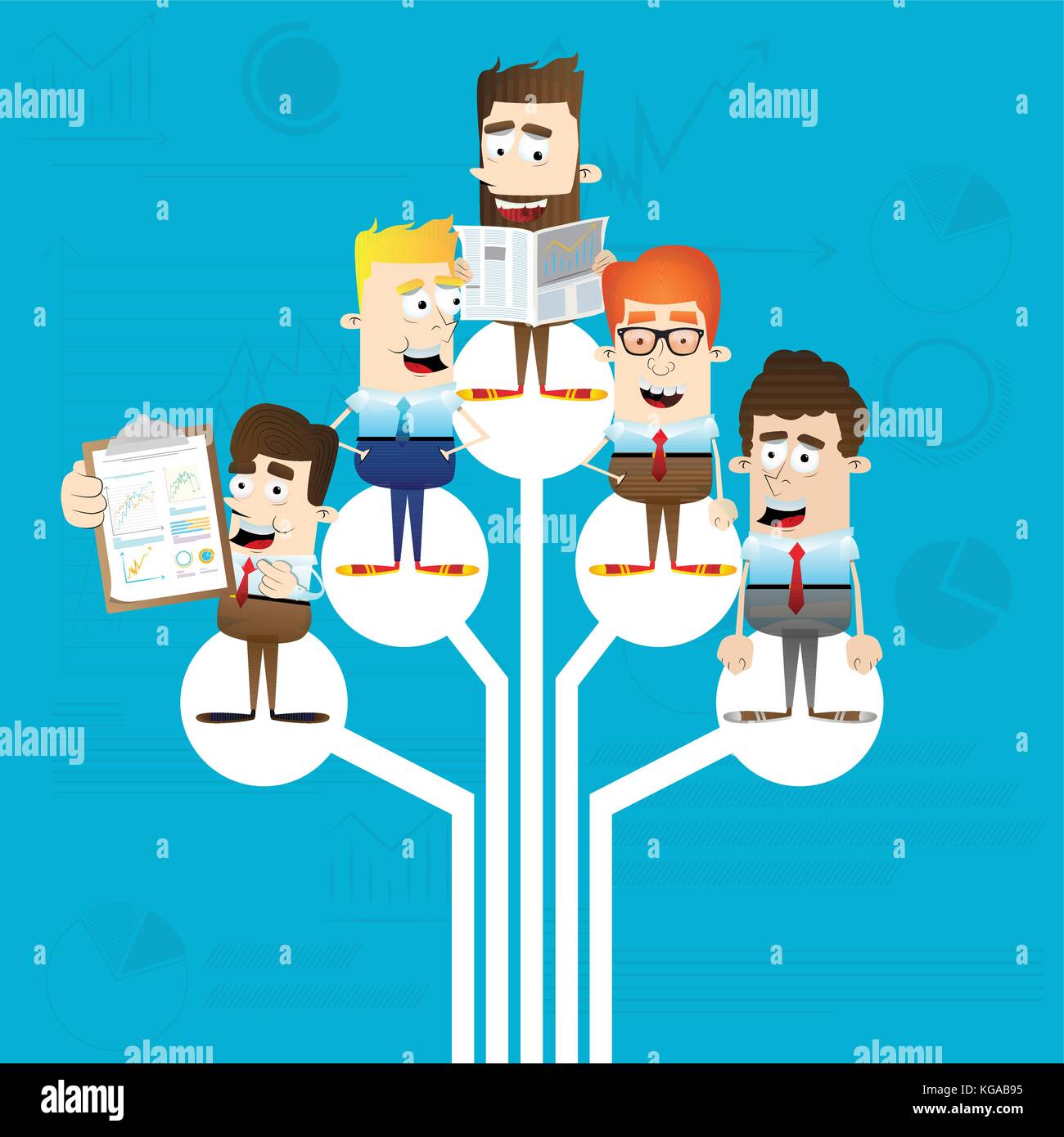 Group of business people standing on logic tree. Vector cartoon ...