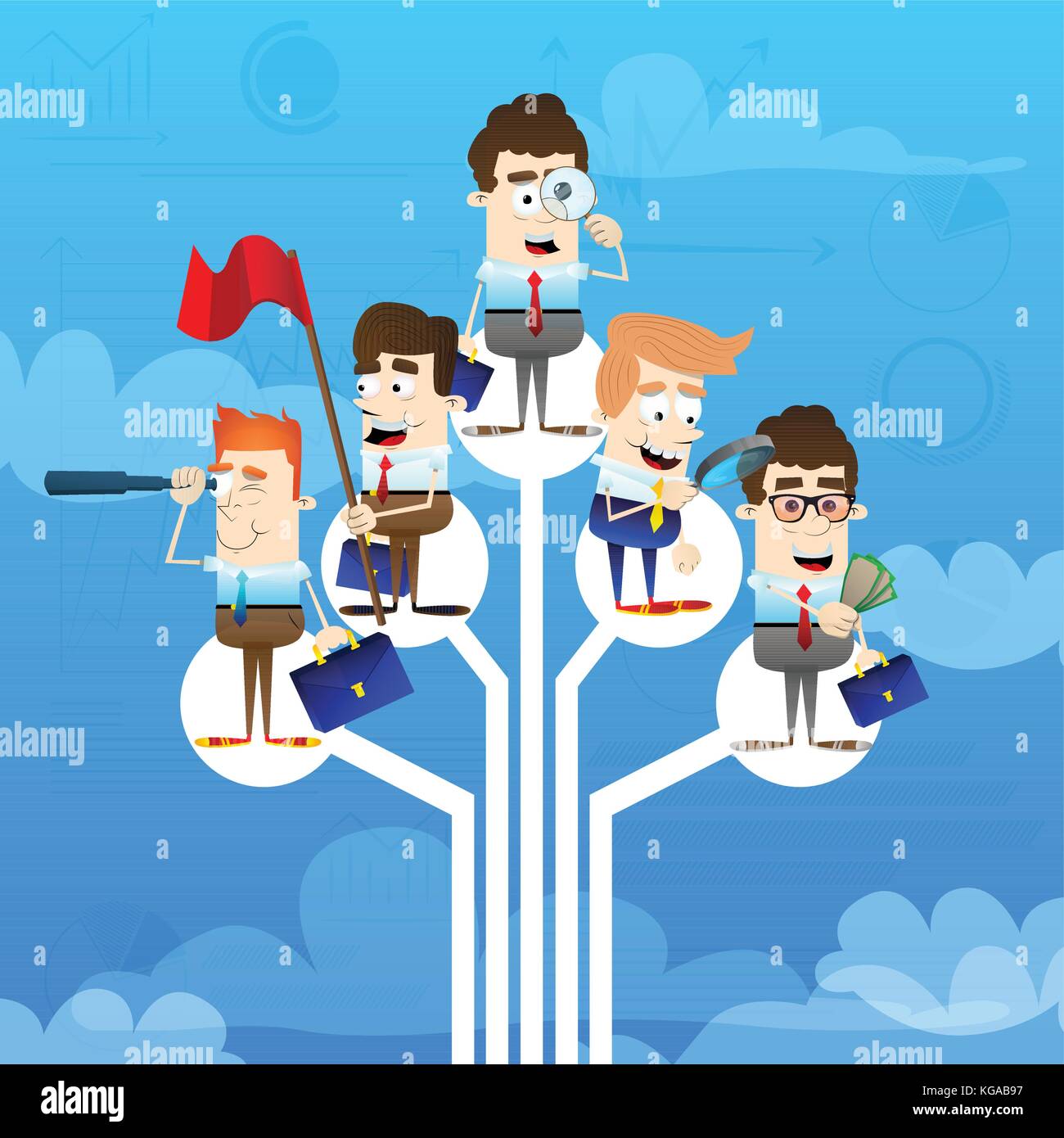 Group of business people standing on logic tree. Vector cartoon ...