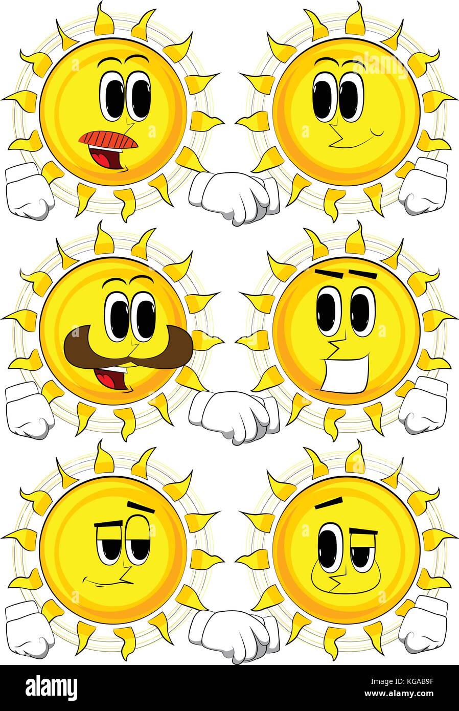 Cartoon sun making handshake. Collection with happy faces. Expressions ...