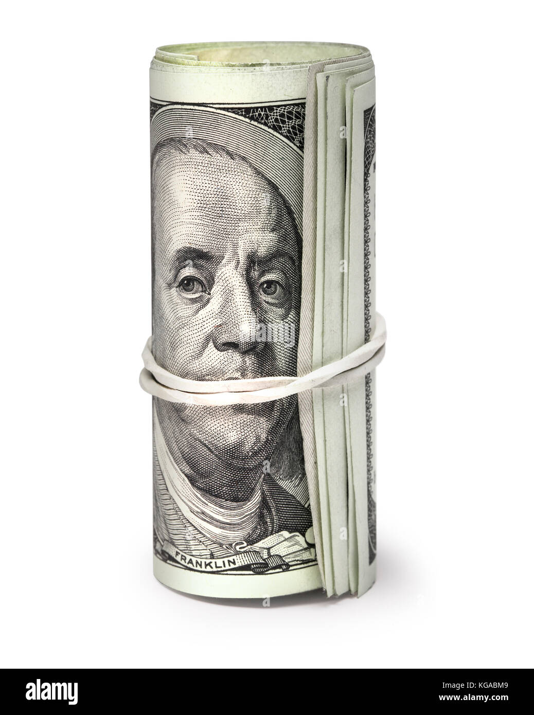 dollar roll isolated on white background close up, with clipping path ...